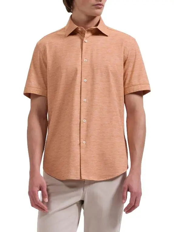 Bugatchi Miles Ooohcotton® Space Dye Short Sleeve Button-up Shirt - Mango