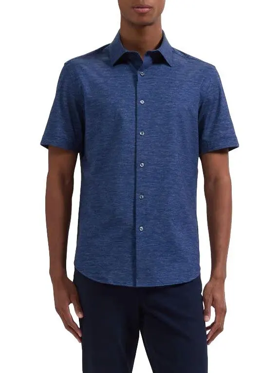 Bugatchi Miles Ooohcotton® Space Dye Short Sleeve Button-up Shirt - Navy