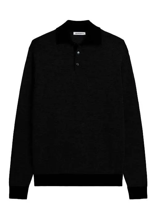 ASHWORTH GOLF Extrafine Merino Birdseye Polo - Black