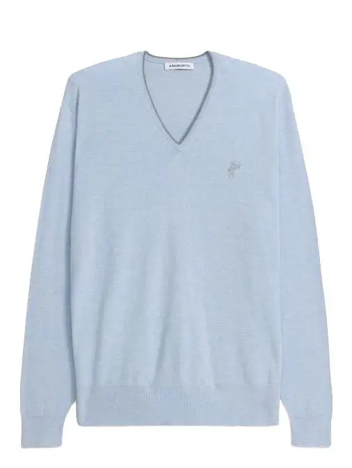 ASHWORTH GOLF Extrafine Merino Tipped V-neck - Light Blue
