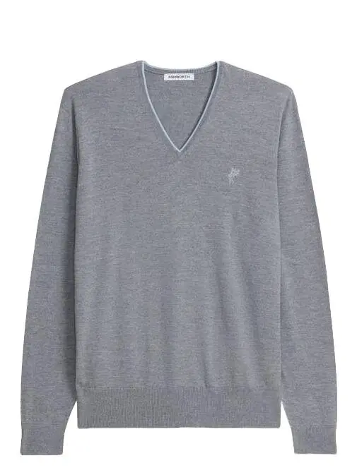 ASHWORTH GOLF Extrafine Merino Tipped V-neck - Silver