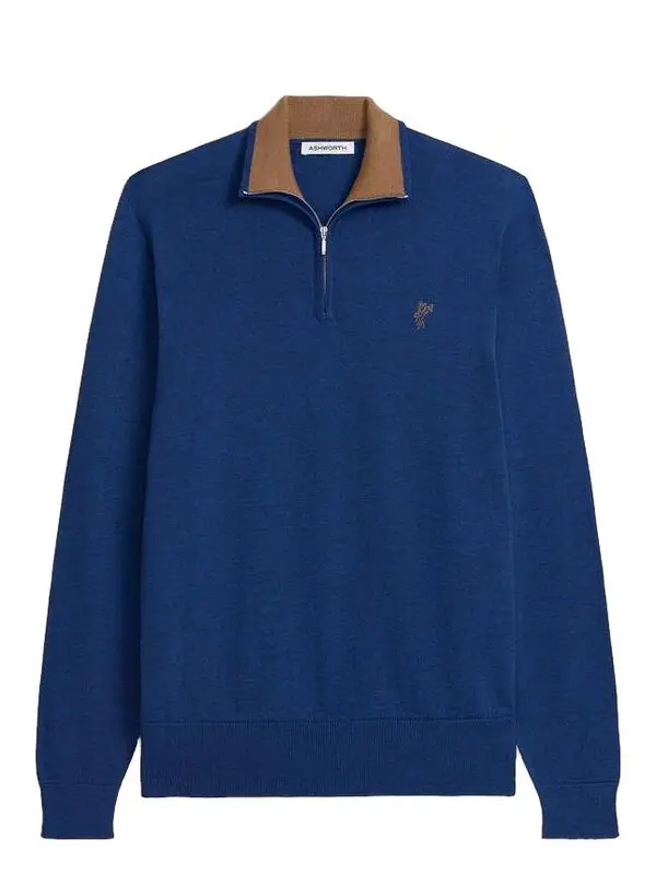 ASHWORTH GOLF Extrafine Merino 1/4 Zip Sweater - Ocean