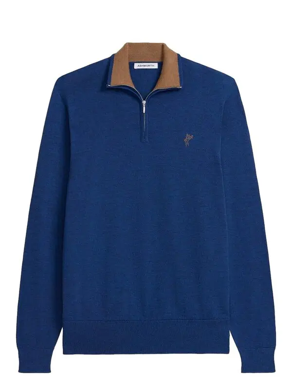 ASHWORTH GOLF Extrafine Merino Quarter Zip Pullover - Ocean