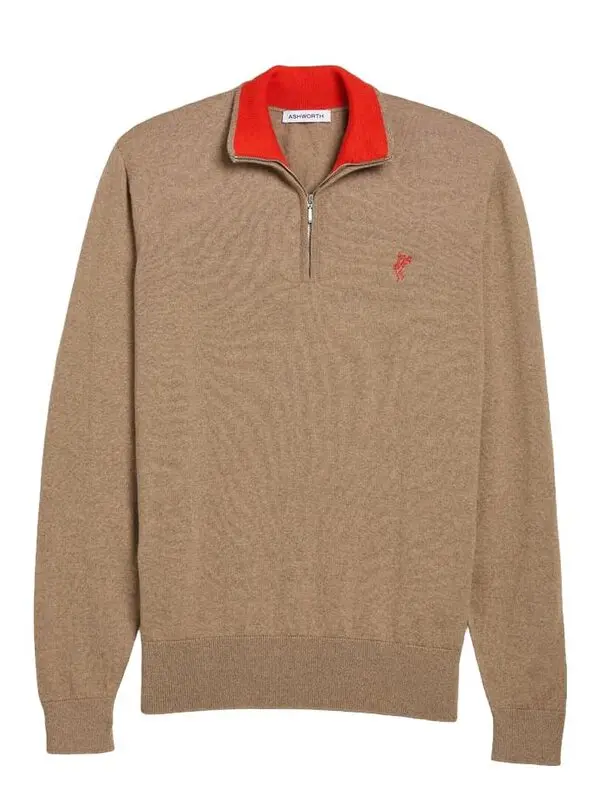 ASHWORTH GOLF Extrafine Merino 1/4 Zip Sweater - Otter