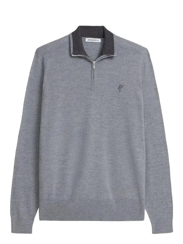 ASHWORTH GOLF Extrafine Merino Quarter Zip Pullover - Silver
