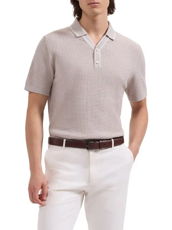 Bugatchi Waffle Stitch Polo Sweater - Limestone