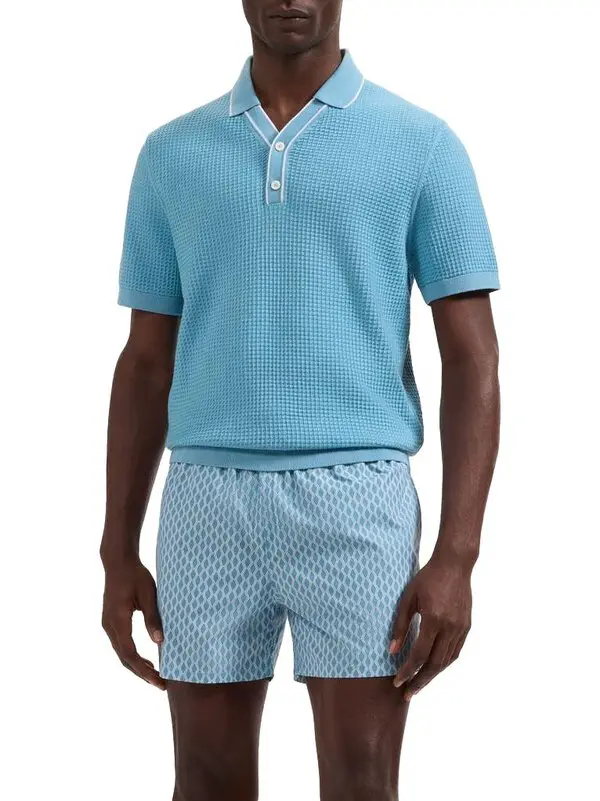 Bugatchi Waffle Stitch Polo Sweater - Teal