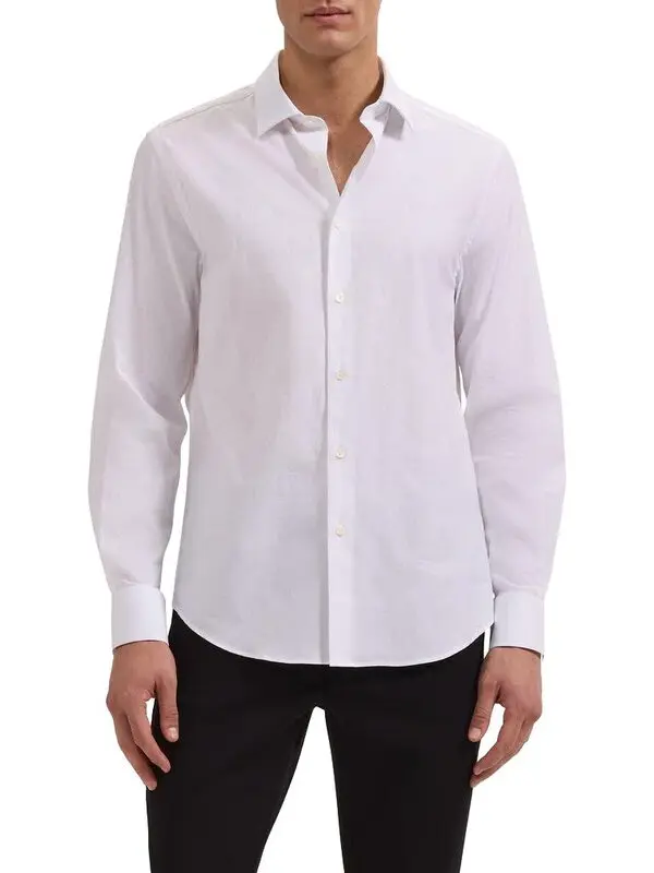 Bugatchi Julian Shaped Fit Stretch Cotton Button-up Shirt - White