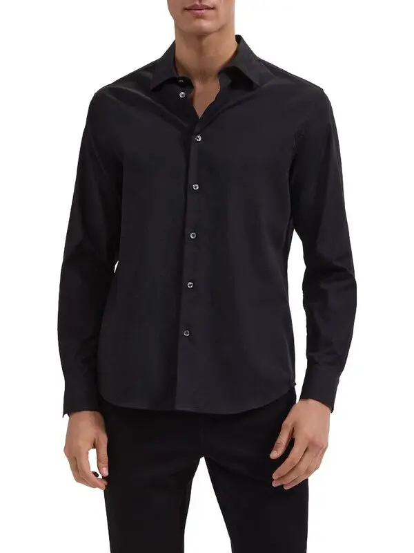 Bugatchi Julian Shaped Fit Floral Jacquard Stretch Cotton Button-up Shirt - Black