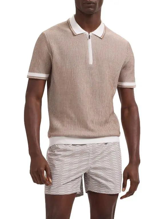 Bugatchi Ottoman Stitch Quarter Zip Polo Sweater - Tobacco