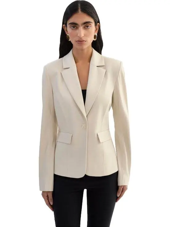 LAMARQUE Faux Leather Fitted Blazer - Bone