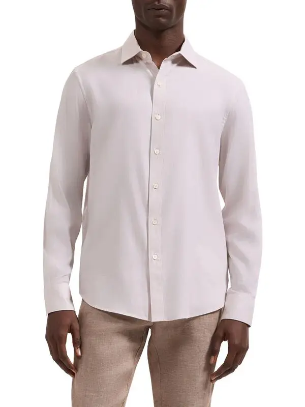Bugatchi Axel Trim Fit Solid Cotton Blend Button-up Shirt - Almond