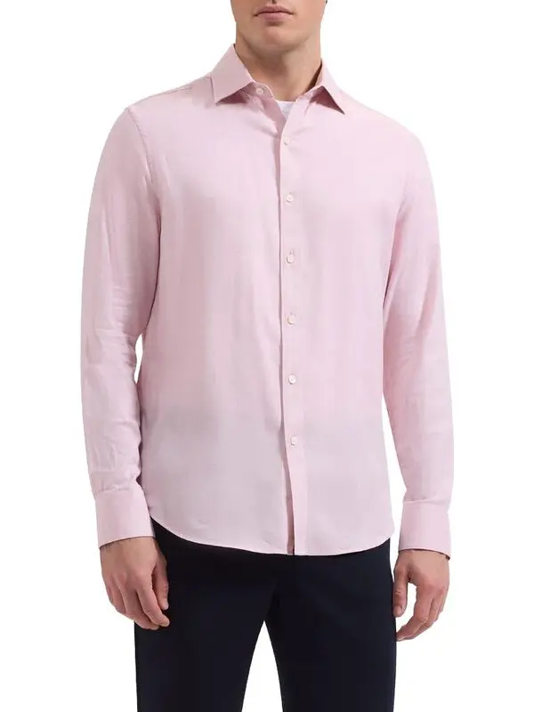 Bugatchi Axel Trim Fit Solid Cotton Blend Button-up Shirt - Dusty Pink