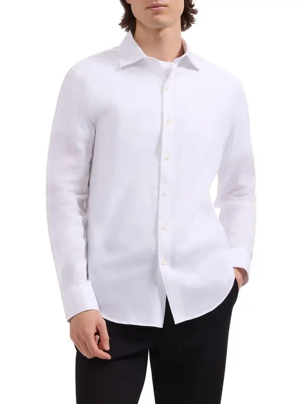 Bugatchi Axel Trim Fit Solid Cotton Blend Button-up Shirt - White
