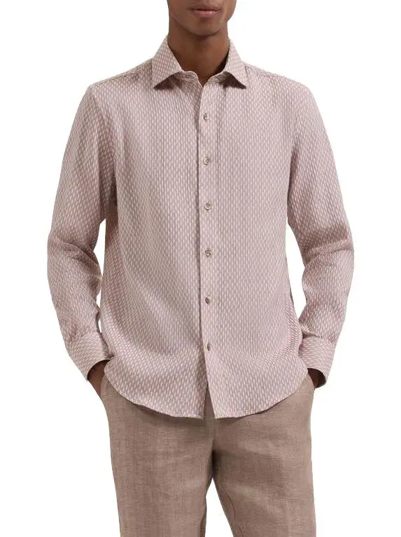 Bugatchi Axel Trim Fit Lattice Print Cotton Button-up Shirt - Desert