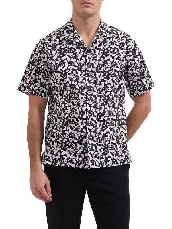 Bugatchi Jackson Print Camp Shirt - Black
