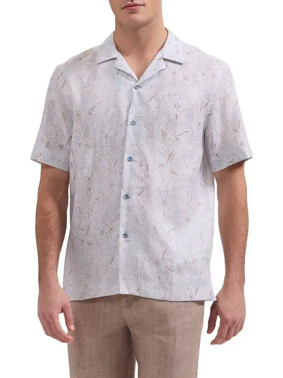 Bugatchi Jackson Shaped Fit Floral Linen Camp Shirt - Air Blue