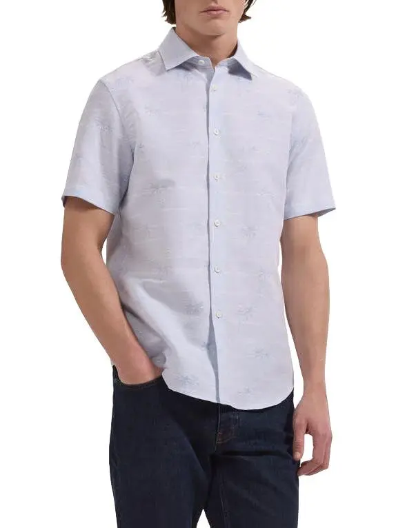 Bugatchi Orson Short Sleeve Cotton & Linen Button-up Shirt - Air Blue