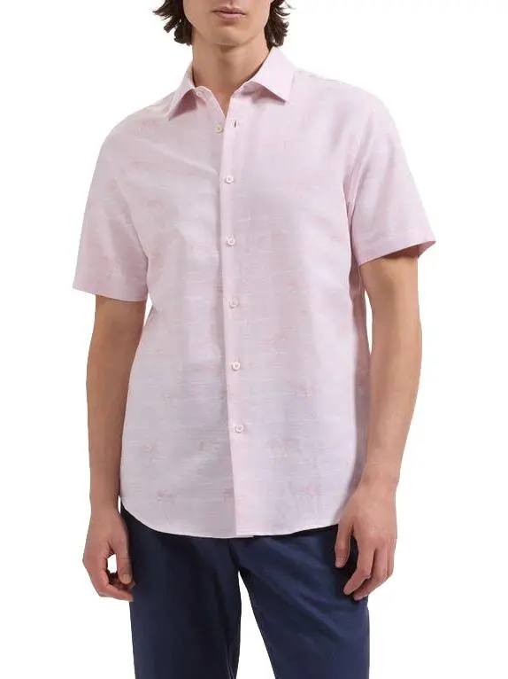 Bugatchi Orson Short Sleeve Cotton & Linen Button-up Shirt - Dusty Pink