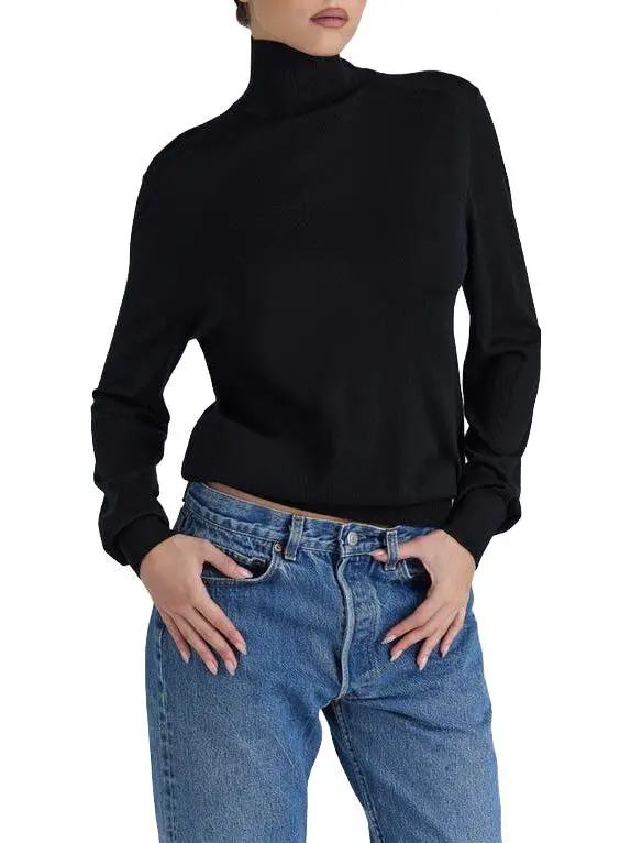House Of Cb Angel Silk & Wool Blend Turtleneck Sweater - Black