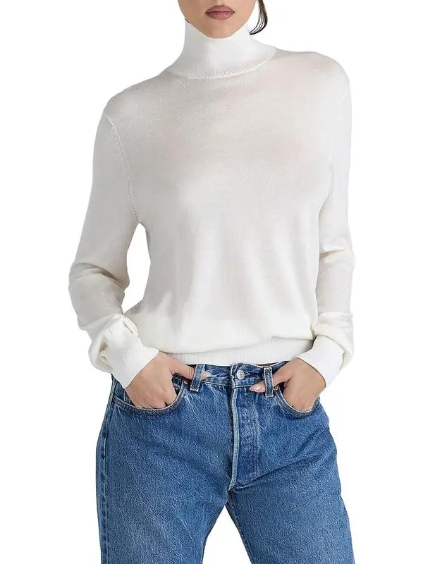 House Of Cb Silk And Wool Blend Mock Neck Sweater - Ivory