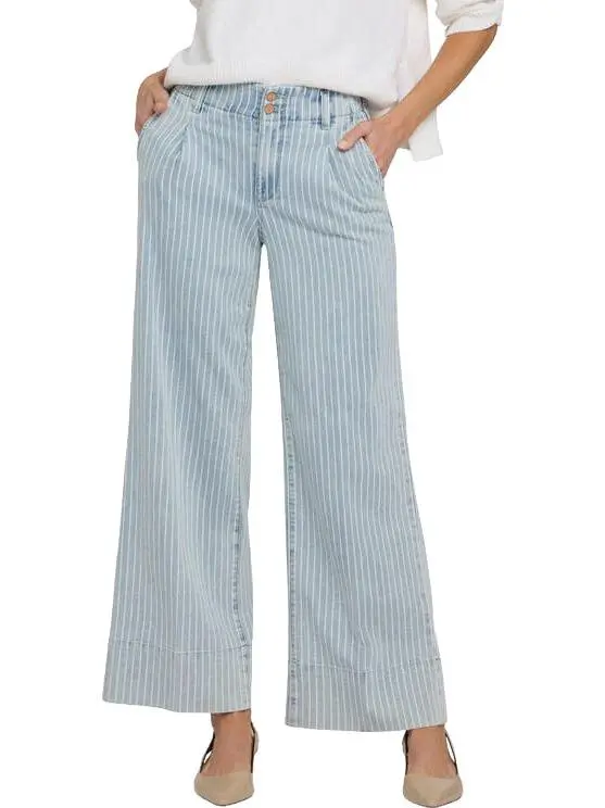 NYDJ Simone Stripe High Waist Wide Leg Jeans - Azure Stripe
