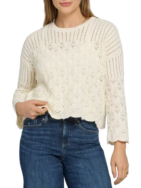 NYDJ Pointelle Cotton Blend Sweater - Ivory