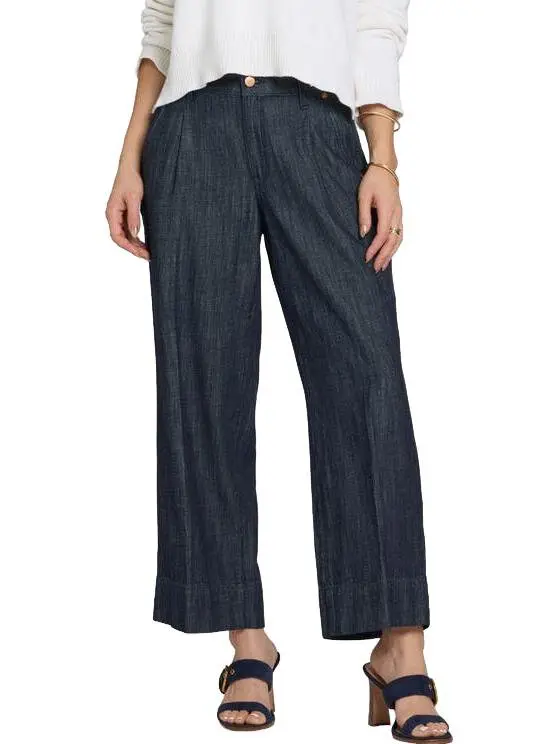 NYDJ Teresa Pleated High-waist Wide-leg Ankle Jeans - Dark Indigo