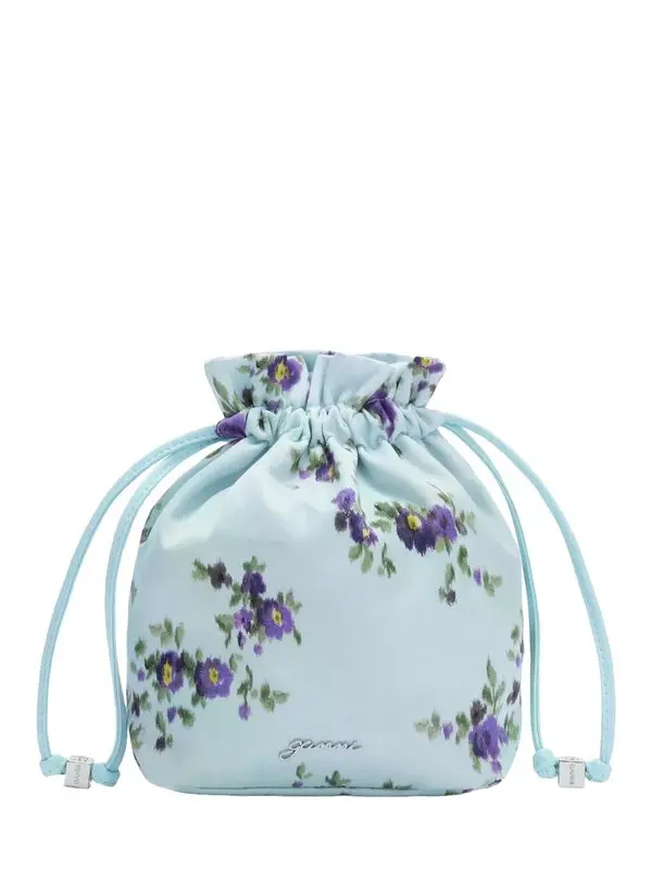 GANNI Floral Drawstring Bucket Bag - Blue