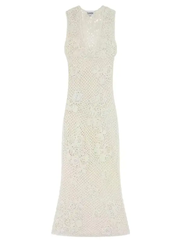 GANNI Floral Crocheted Midi Dress - Neutrals