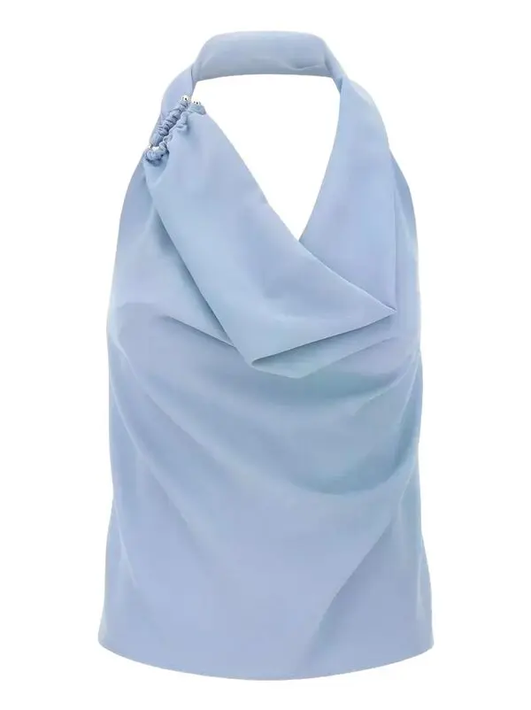 KAOS Draped Shawl Halterneck Blouse - Blue
