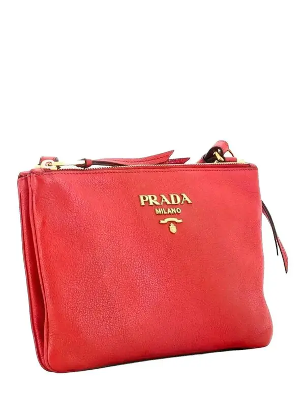 Prada Double Zip Vitello Daino Small Crossbody Bag - Red