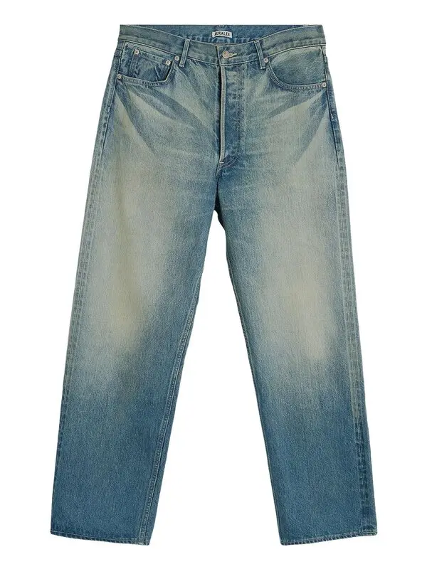 Auralee Selvedge Faded Heavy Denim Wide Pants - Blue