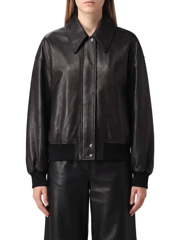 Khaite Leather Bomber Jacket - Black