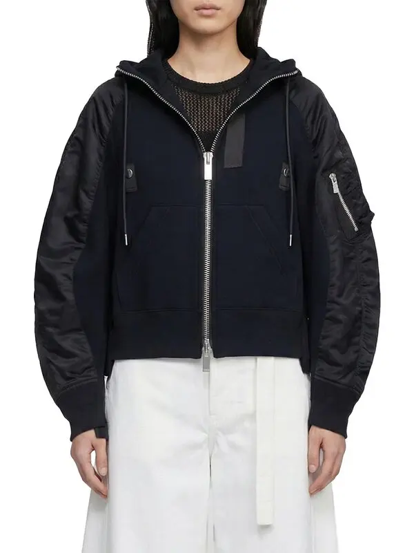 Sacai Cotton And Nylon Hoodie - Black