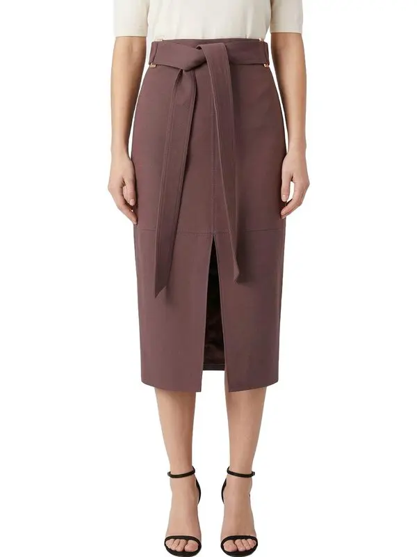Elisabetta Franchi Midi Pencil Skirt With Belt - Brown