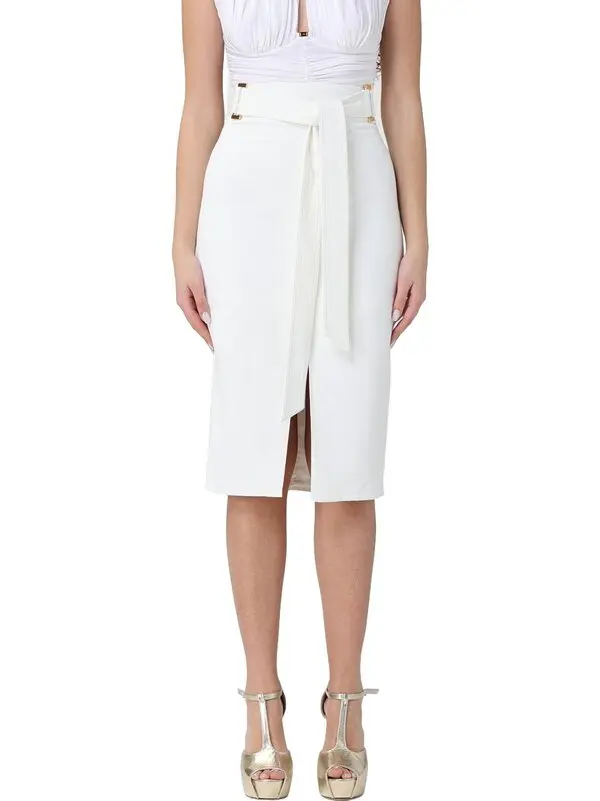 Elisabetta Franchi Midi Pencil Skirt With Belt - Ivory