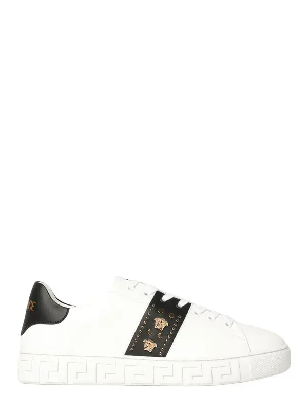 Versace Greca Embellished Leather Sneakers - White