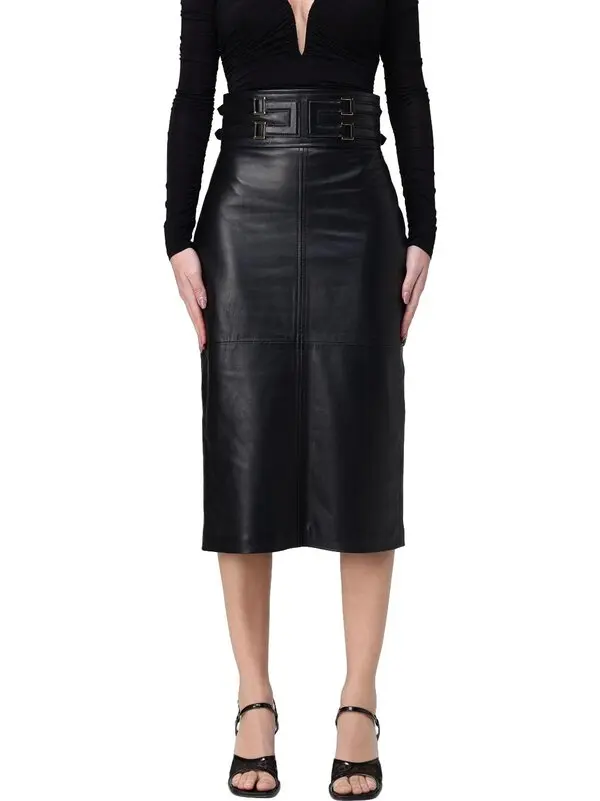 Elisabetta Franchi Leather Pencil Skirt - Black