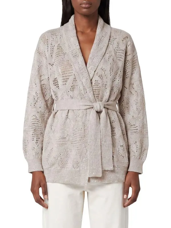 Brunello Cucinelli Shawl Collar Cardigan With Belt - Coffee