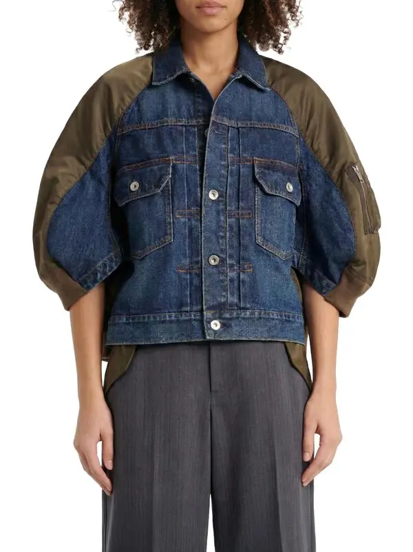 Sacai Denim And Nylon Jacket - Kaki