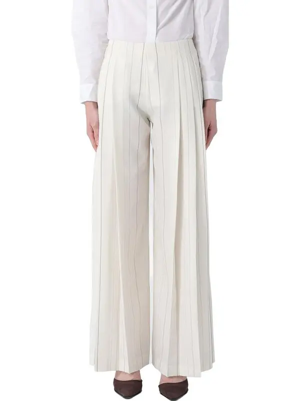 SEMICOUTURE Adelina Pleated Pinstripe Viscose Wide-leg Trousers - Black