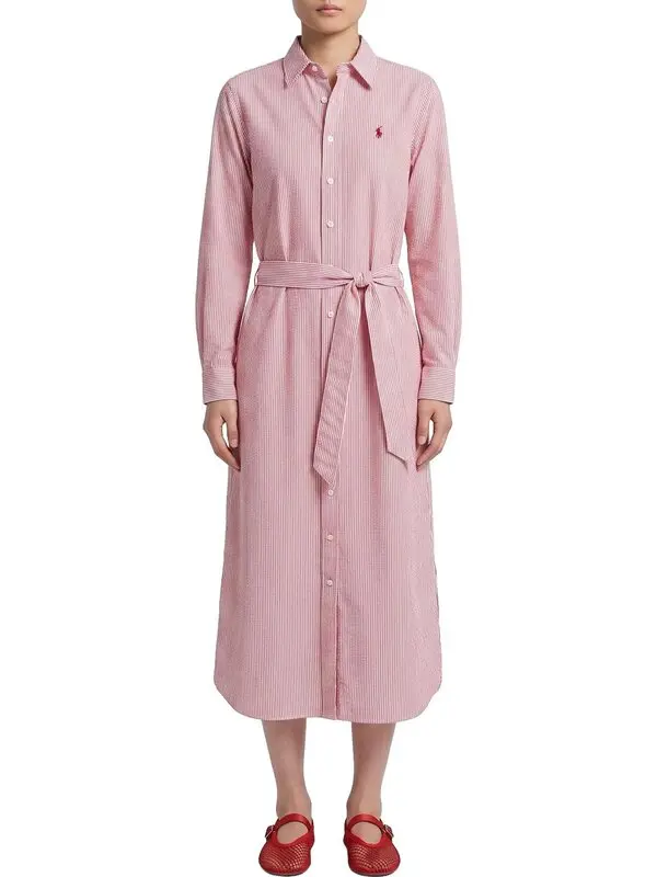 Polo Ralph Lauren Striped Belted Shirt Dress - Red