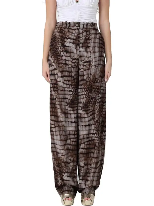 Elisabetta Franchi Viscose Trousers With Python Print - Brown