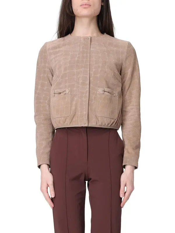 Elisabetta Franchi Suede Sheepskin Cropped Jacket - Grey