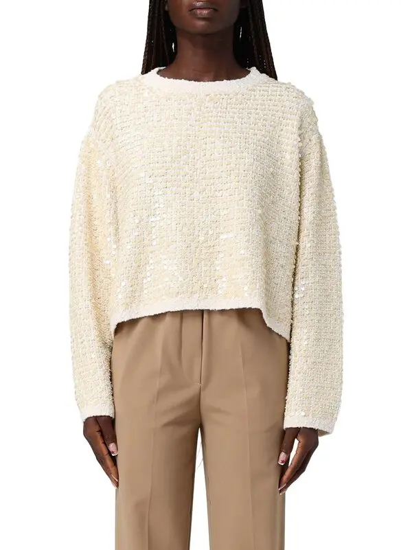 SEMICOUTURE Cotton Tweed Top With Embroidered Sequins - Nude