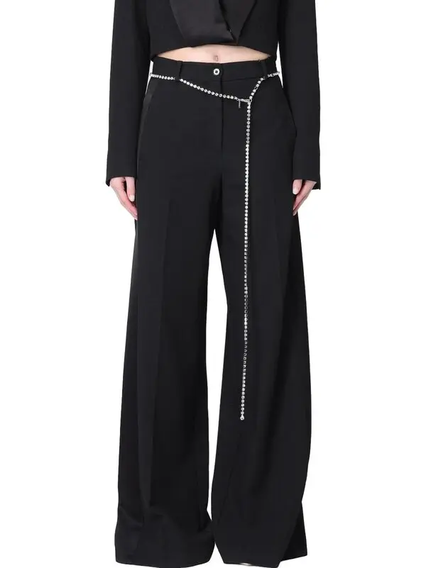 Pinko Flared Viscose Blend Trousers With Jewel Appliqu - Black