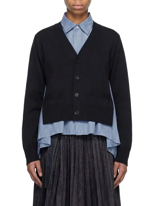 Sacai Double-layer Cotton Cardigan - Navy