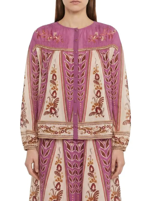 Farm Rio Printed Viscose Long Sleeve Blouse - Sand