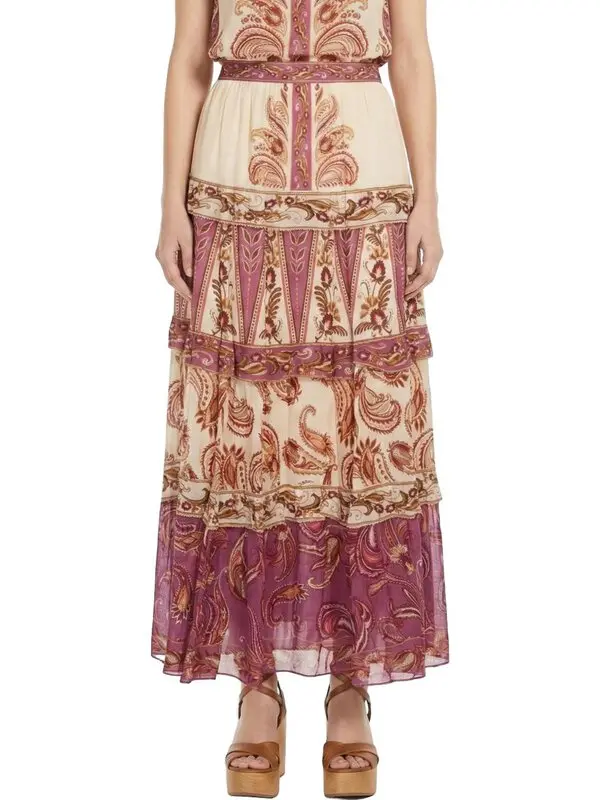 Farm Rio Viscose Midi Skirt With Liberty Print - Sand